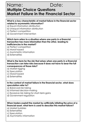 A Level Economics - Worksheets - Theme 4.4 - Market Failure in the ...