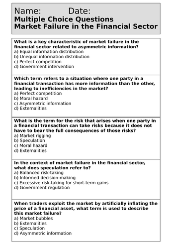 A Level Economics - Worksheets - Theme 4.4 - Market Failure in the ...
