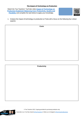 Impact of Technology on Production | Activity Worksheet and Video ...