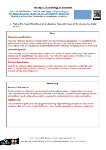 Impact of Technology on Production | Activity Worksheet and Video ...