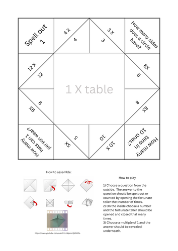 Primary Maths Times tables 1-12 fortune teller fun games and practice ...
