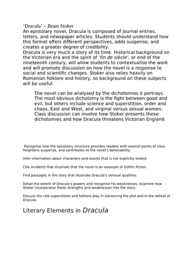 A LEVEL ENGLISH LITERATURE: ESSAY QUESTIONS ON "Dracula" | Teaching ...