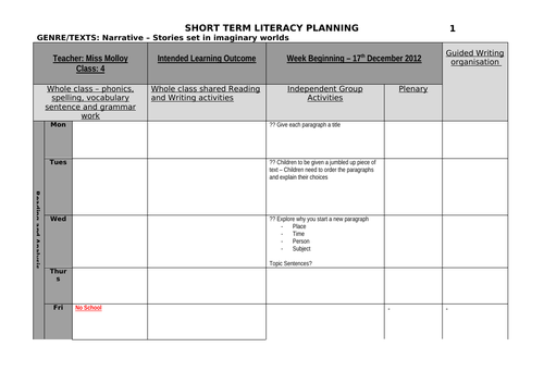Planning Year 5 Literacy Imaginary Worlds | Teaching Resources