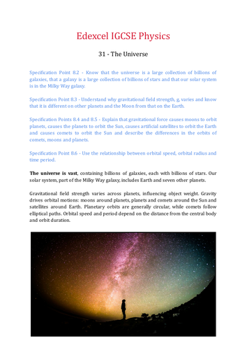 Edexcel IGCSE Physics Worksheets Chapter 8 - Astrophysics | Teaching Resources