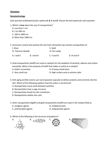 Chemistry : Nanotechnology and Green Technology Worksheet and Answers ...