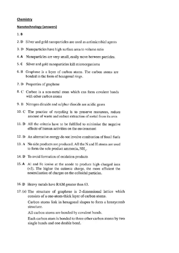 Chemistry : Nanotechnology and Green Technology Worksheet and Answers ...
