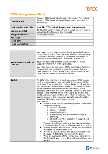 Level 3 BTEC IT - Unit 12 - IT Technical Support (Learning Aim B&C ...