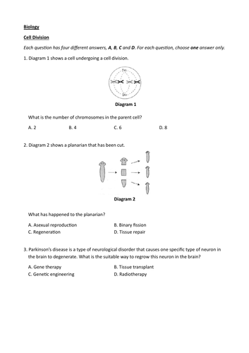 Cell Division, Mitosis and Meiosis Worksheets (Over 80 Questions with ...