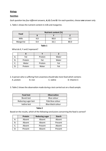 Biology Nutrition in Humans & Plants Worksheets (Over 80 questions with ...
