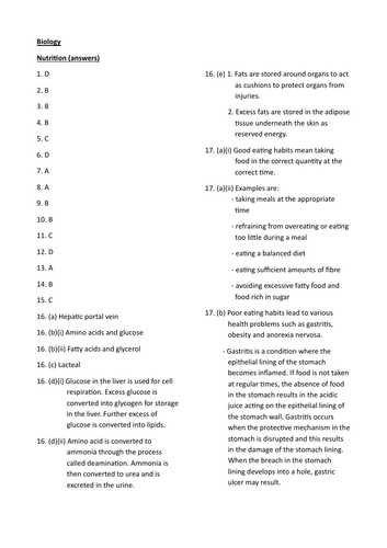 Biology Nutrition in Humans & Plants Worksheets (Over 80 questions with ...