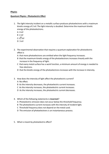 Introduction to Quantum Physics Worksheets (over 90 Questions w ...