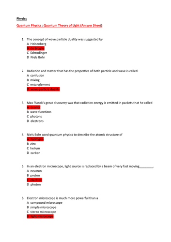 Introduction to Quantum Physics Worksheets (over 90 Questions w ...