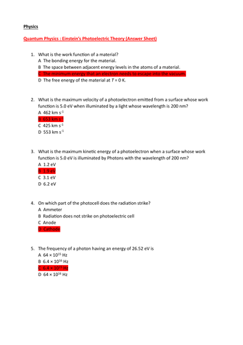 Introduction to Quantum Physics Worksheets (over 90 Questions w ...