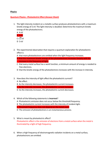 Introduction to Quantum Physics Worksheets (over 90 Questions w ...