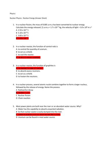 Nuclear Energy and Radioactive Decay Worksheets (45 Questions w/ Answers!) | Teaching Resources