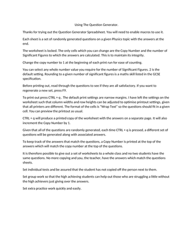 Question Generators - GCSE, (I)GCSE Physics | Teaching Resources