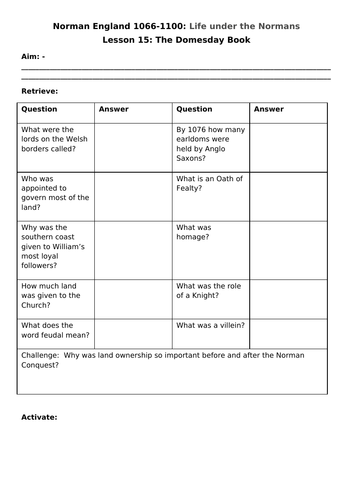 AQA NORMAN ENGLAND 1066-1100 LESSON 15 DOMESDAY BOOK | Teaching Resources