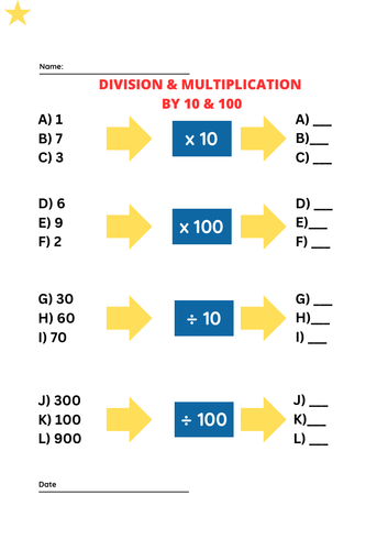 Multiply and divide by 10 and 100 worksheet. | Teaching Resources