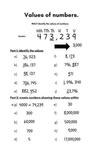 Place value - Values of numbers. | Teaching Resources