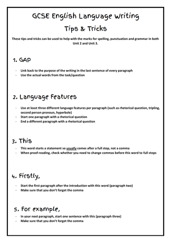 Gcse English Language Writing Tips And Tricks Wjec Teaching Resources