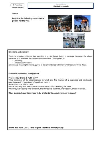 IB Psychology: Flashbulb memories | Teaching Resources