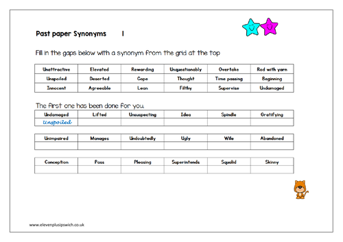 CSSE past paper synonym match up grid FREE SAMPLE | Teaching Resources