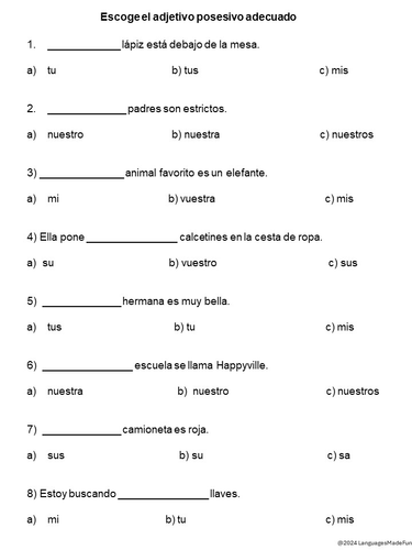 Possessive Adjectives in Spanish - Los Adjetivos Posesivos | Teaching ...