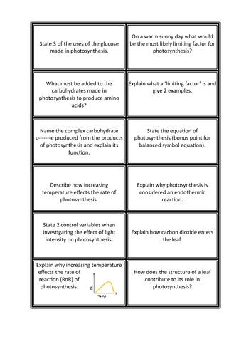 Photosynthesis Q&A cards | Teaching Resources