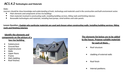 Eduqas Construction AC1.4 Technologies and materials | Teaching Resources