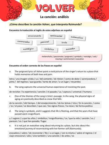 Volver song analysis | Teaching Resources