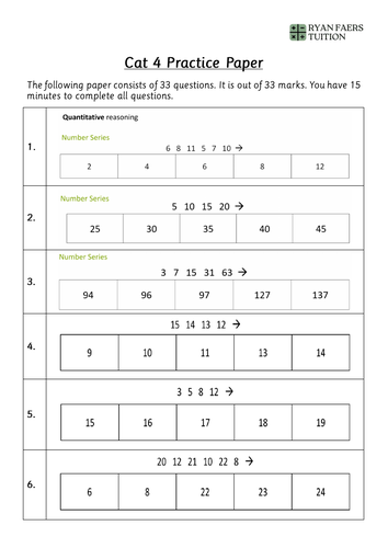 CAT 4 Practice Paper | Teaching Resources