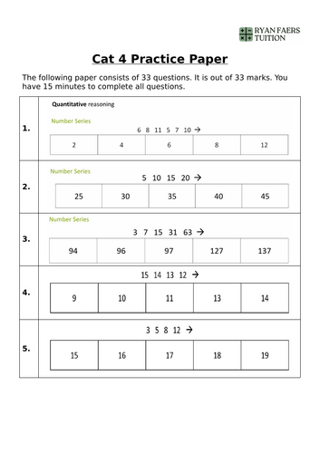 CAT 4 Practice Paper | Teaching Resources