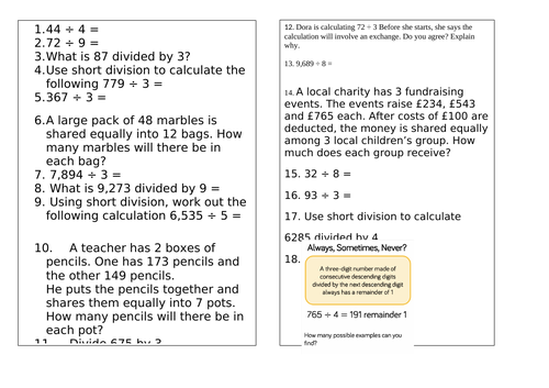 Year 5 division problem solving | Teaching Resources