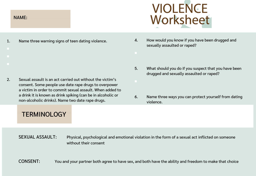 Violence and Teen Dating Quiz and Worksheet (US) | Teaching Resources