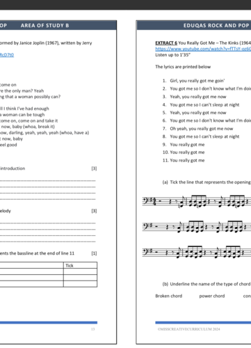 EDUQAS A Level MUSIC - Rock and Pop AREA OF STUDY B | Teaching Resources