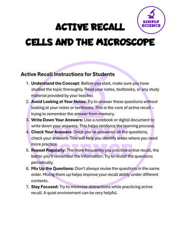Cells and the Microscope - Active recall revision resource | Teaching ...
