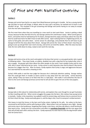 Of Mice and Men Narrative Worksheet | Teaching Resources