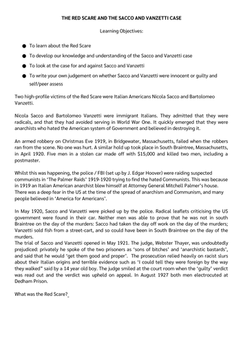 Sacco and Vanzetti | Teaching Resources