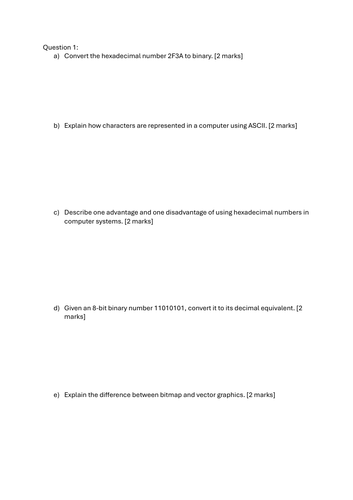 0478 IGCSE Computer Science Paper 1 Computer Systems Practice Questions 1 | Teaching Resources