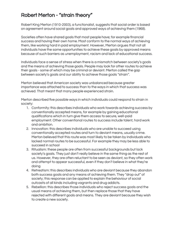 GCSE Sociology: Functionalism and Crime, lesson 2 | Teaching Resources