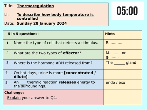 AQA GCSE Biology - Thermoregulation | Teaching Resources