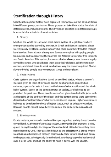 GCSE Sociology: Intro to Stratification | Teaching Resources