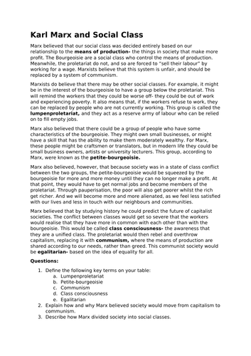 GCSE Sociology: Marxism & Social Class | Teaching Resources