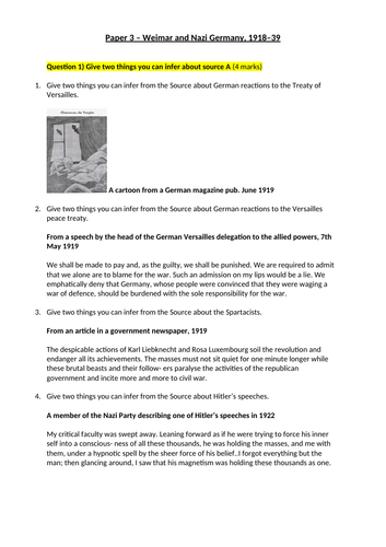 Weimar and Nazi Germany Practice Questions Booklet | Teaching Resources