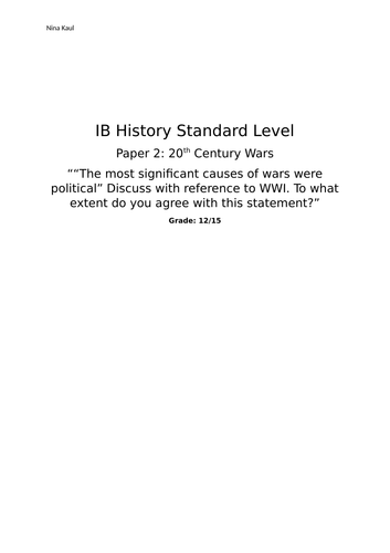 IB DP History Paper 2 Sample / 20th Century Wars / World War 1 ...