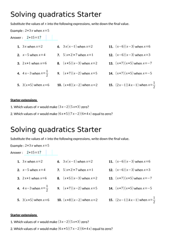 Learning to solve quadratics by factorisation | Teaching Resources Learning to solve quadratics by factorisation | Teaching Resources
