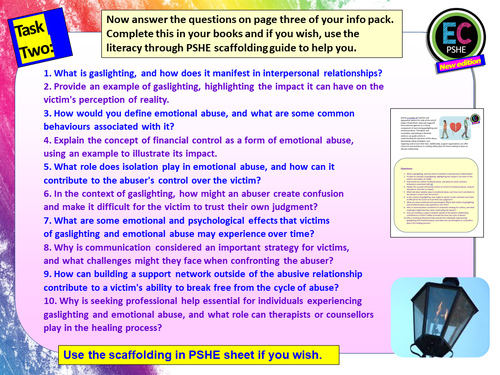 Gaslighting + Emotional Abuse PSHE | Teaching Resources
