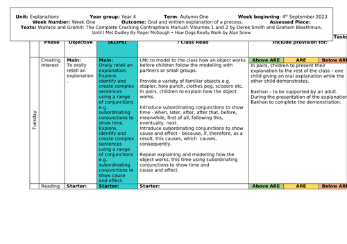 Year 4 Wallace and Gromit explanation text | Teaching Resources