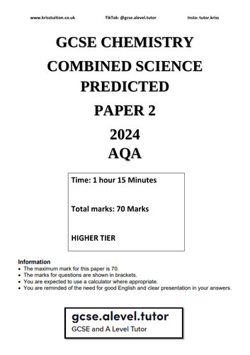 GCSE PREDICTED 2024 COMBINED SCIENCE CHEMISTRY AQA PAPER 2 | Teaching ... GCSE PREDICTED 2024 COMBINED SCIENCE CHEMISTRY AQA PAPER 2 | Teaching ...