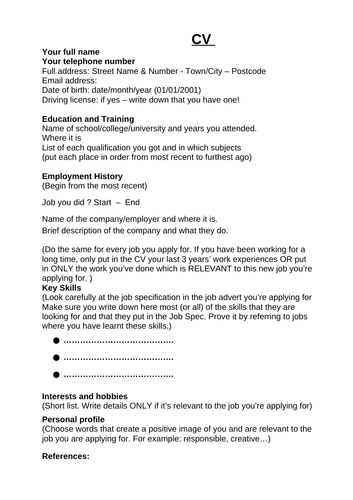 Careers CVs | Teaching Resources